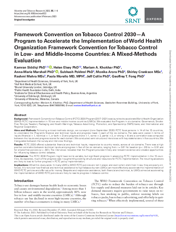 (PDF) Framework Convention on Tobacco Control 2030—A Program to ...
