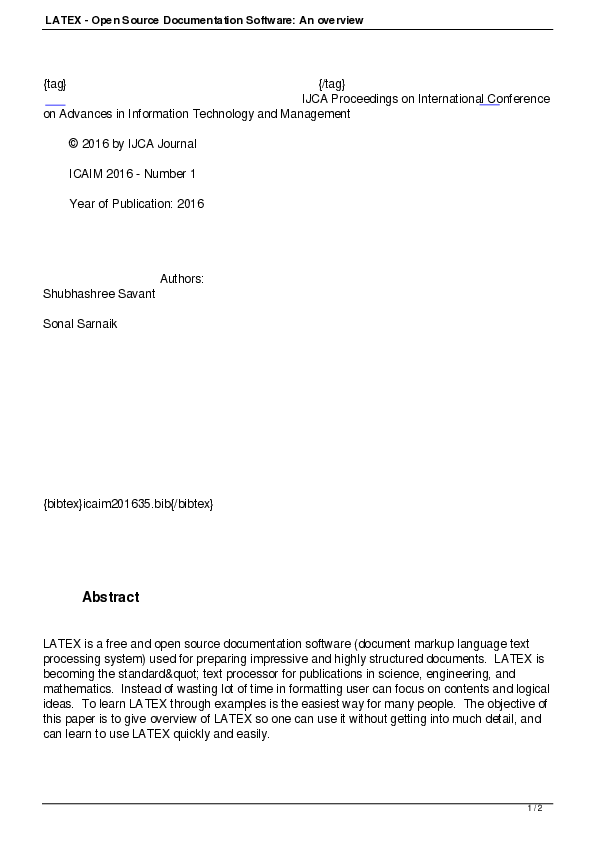 (PDF) LATEX - Open Source Documentation Software: An overview