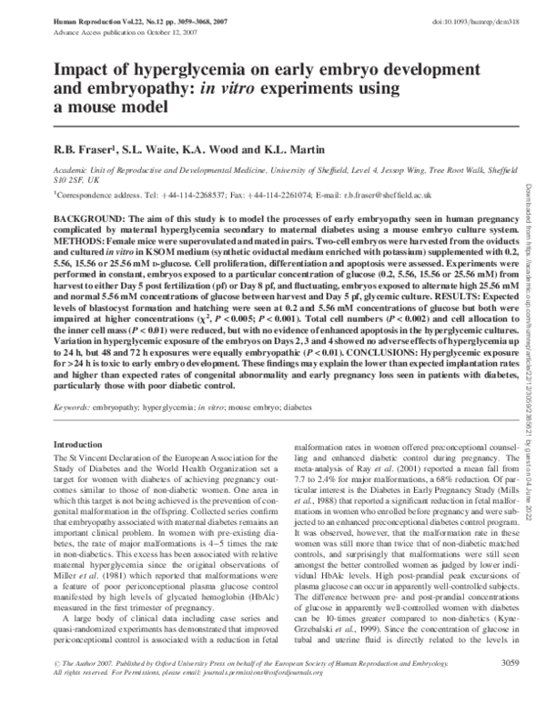 (PDF) Impact of hyperglycemia on early embryo development and ...