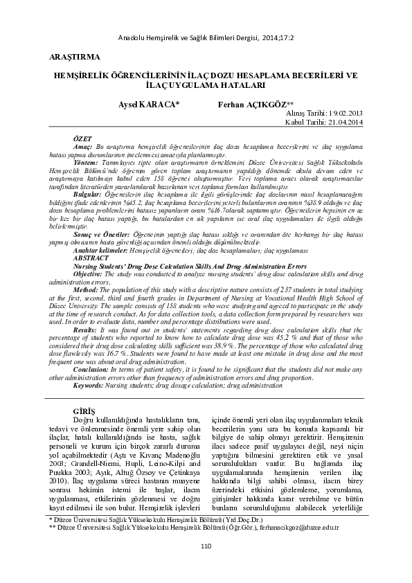(PDF) Hemşi̇reli̇k Öğrenci̇leri̇ni̇n İlaç Dozu Hesaplama Beceri̇leri̇ ...