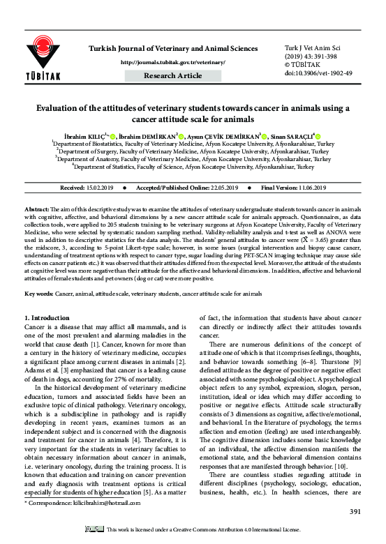 (PDF) Evaluation of the attitudes of veterinary students towards cancer ...