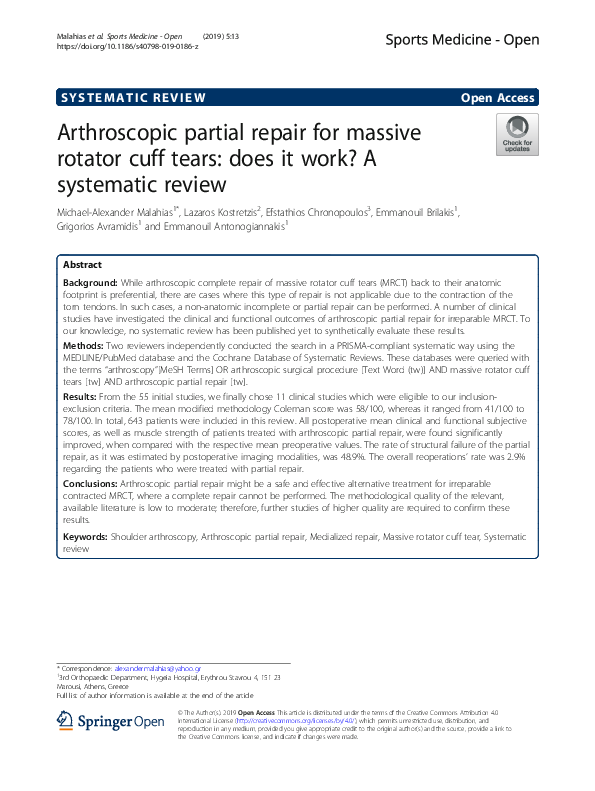 (PDF) Arthroscopic partial repair for massive rotator cuff tears: does ...