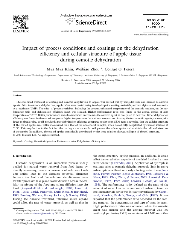(PDF) Impact of process conditions and coatings on the dehydration efficiency and cellular ...