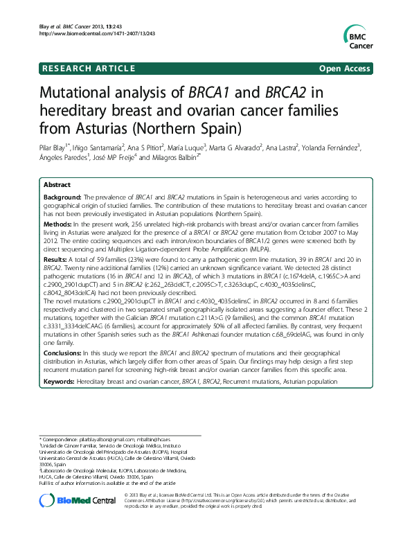 (PDF) Mutational analysis of BRCA1 and BRCA2 in hereditary breast and ovarian cancer families ...