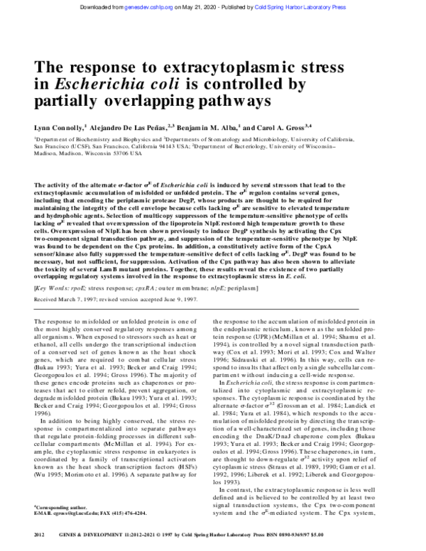 (PDF) The response to extracytoplasmic stress in Escherichia coli is ...