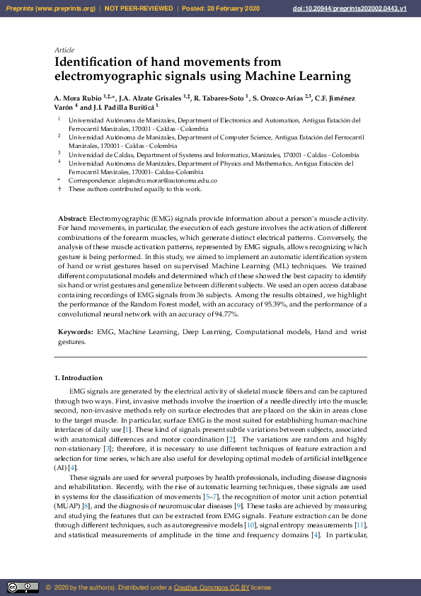 (PDF) Identification of Hand Movements from Electromyographic Signals ...