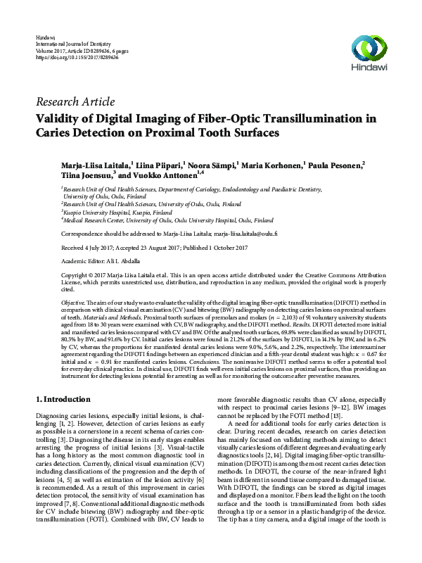 (PDF) Validity of Digital Imaging of Fiber-Optic Transillumination in ...