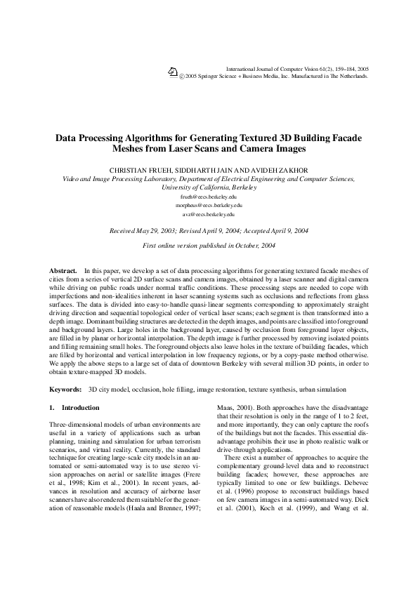 Pdf Data Processing Algorithms For Generating Textured 3d Building