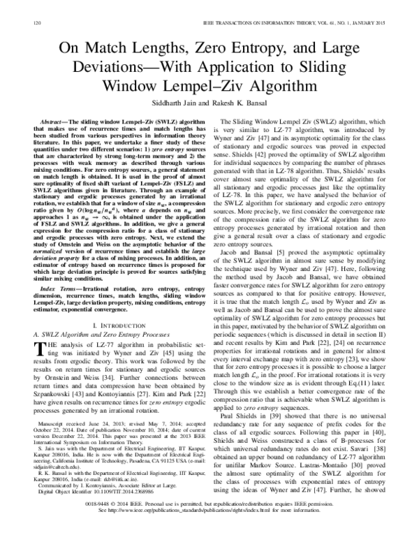 (PDF) Match Lengths and Entropy in Lempel-Ziv