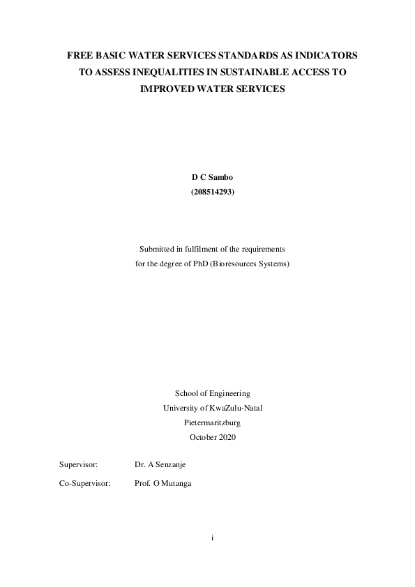 (PDF) Free basic water services standards as indicators to assess ...