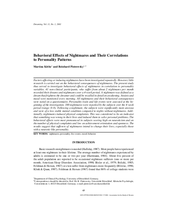 (PDF) Behavioral effects of nightmares and their correlations to ...