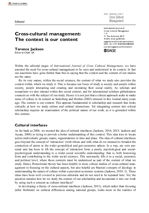 (PDF) Cross-cultural management: The context is our content