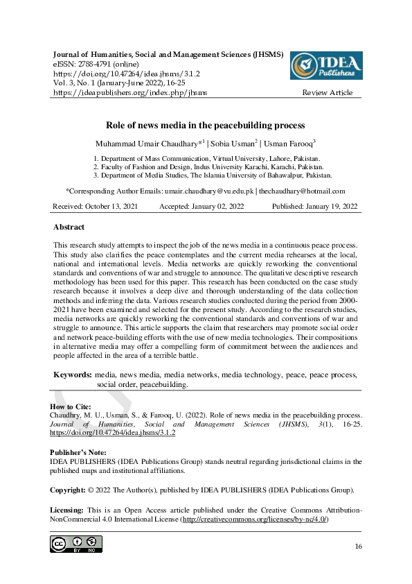 (PDF) Role of news media in the peacebuilding process