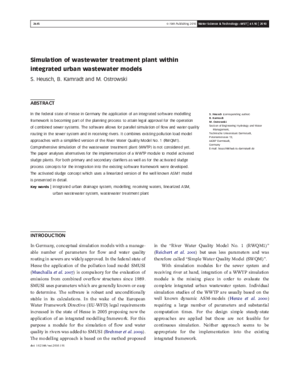 (PDF) Simulation of wastewater treatment plant within integrated urban wastewater models