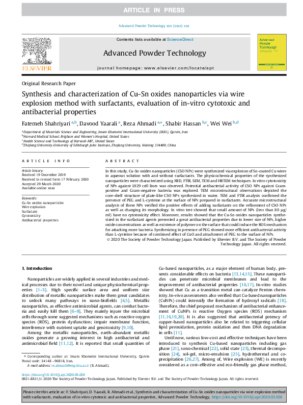 (PDF) Synthesis and characterization of Cu-Sn oxides nanoparticles via wire explosion method ...