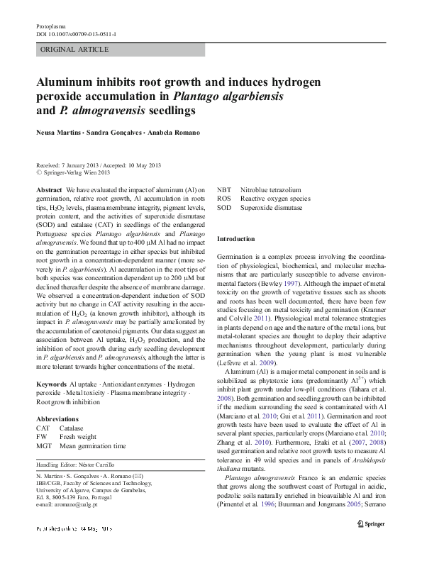 (PDF) Aluminum inhibits root growth and induces hydrogen peroxide ...