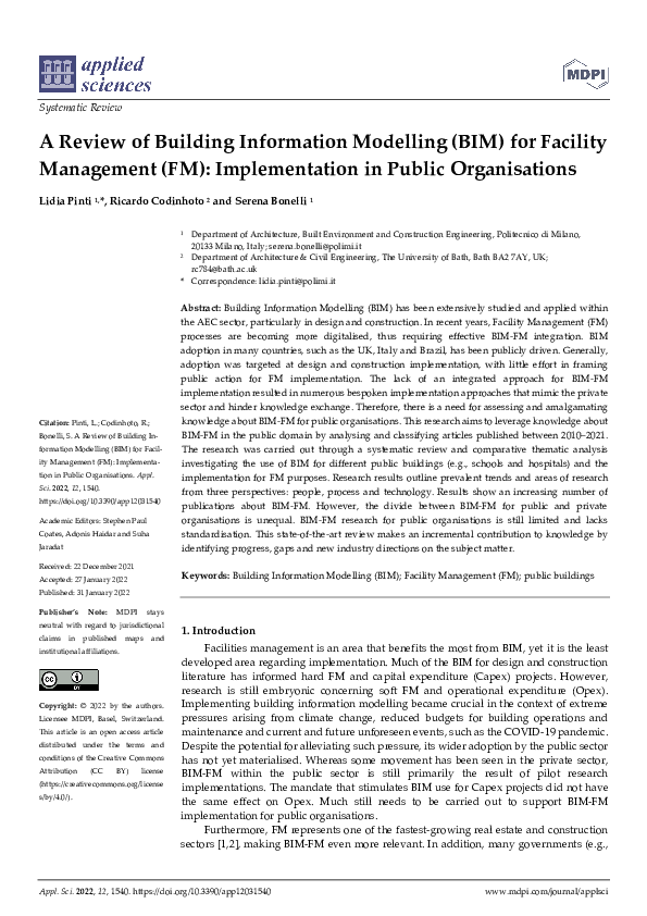 (PDF) A Review of Building Information Modelling (BIM) for Facility Management (FM ...