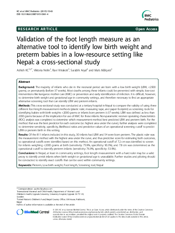 (PDF) Validation of the foot length measure as an alternative tool to ...