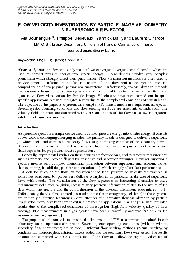 (PDF) Flow Velocity Investigation by Particle Image Velocimetry in ...