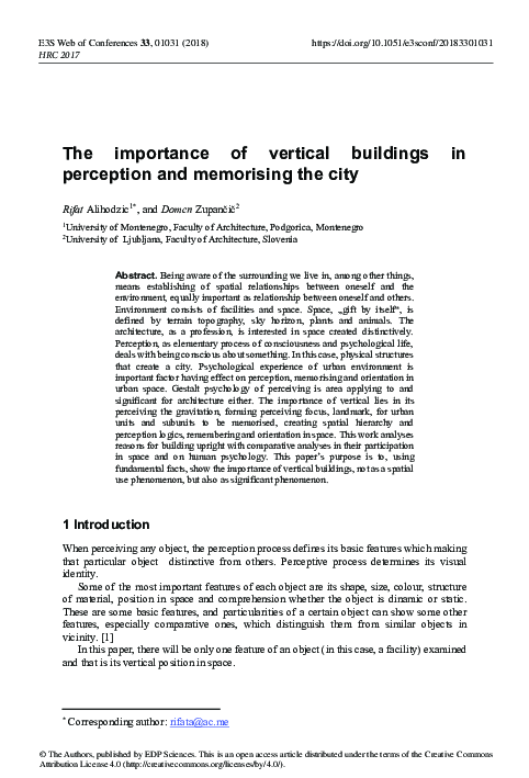 (PDF) The importance of vertical buildings in perception and memorising ...