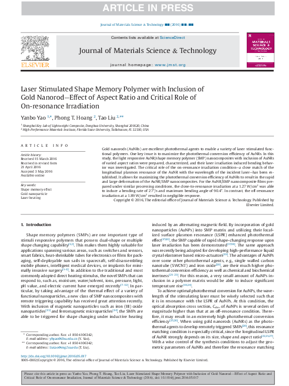 (PDF) Laser Stimulated Shape Memory Polymer with Inclusion of Gold ...