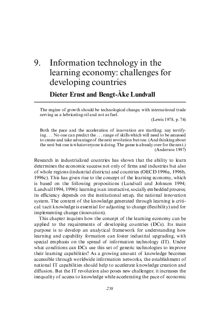 (PDF) Information Technology in the Learning Economy: Challenges for Developing Countries