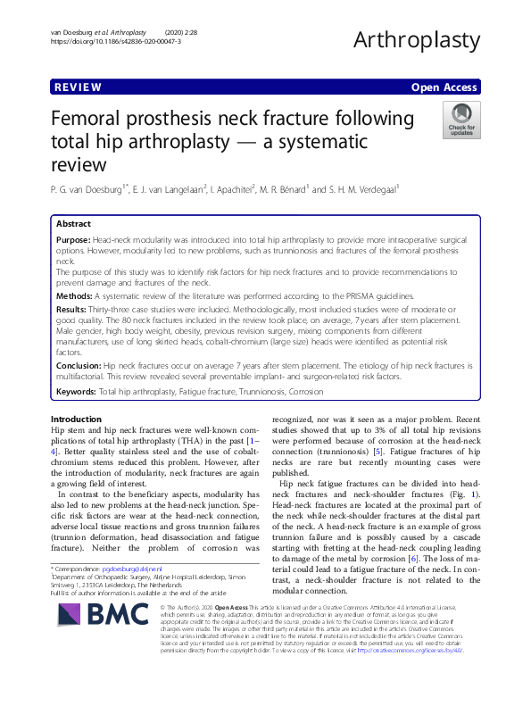 (PDF) Femoral prosthesis neck fracture following total hip arthroplasty ...