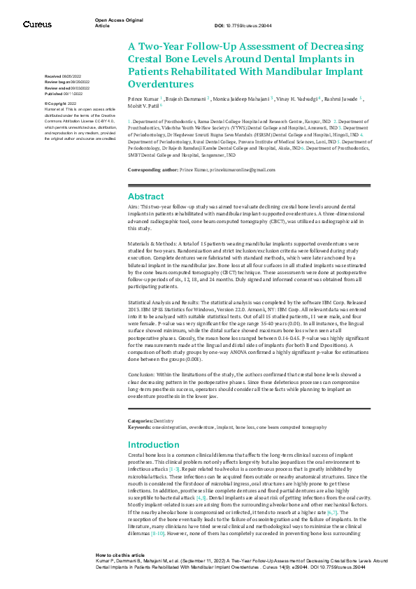 (PDF) A Two-Year Follow-Up Assessment of Decreasing Crestal Bone Levels ...