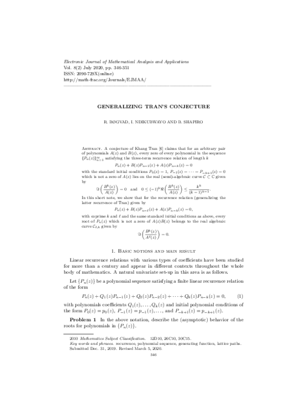 (PDF) Generalizing Tran's Conjecture