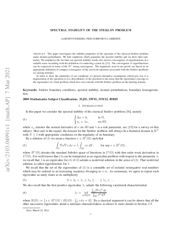 (PDF) Spectral stability of the Steklov problem