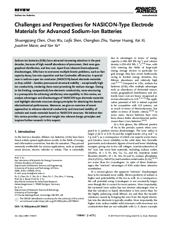 (PDF) Challenges and Perspectives for NASICON-Type Electrode Materials ...