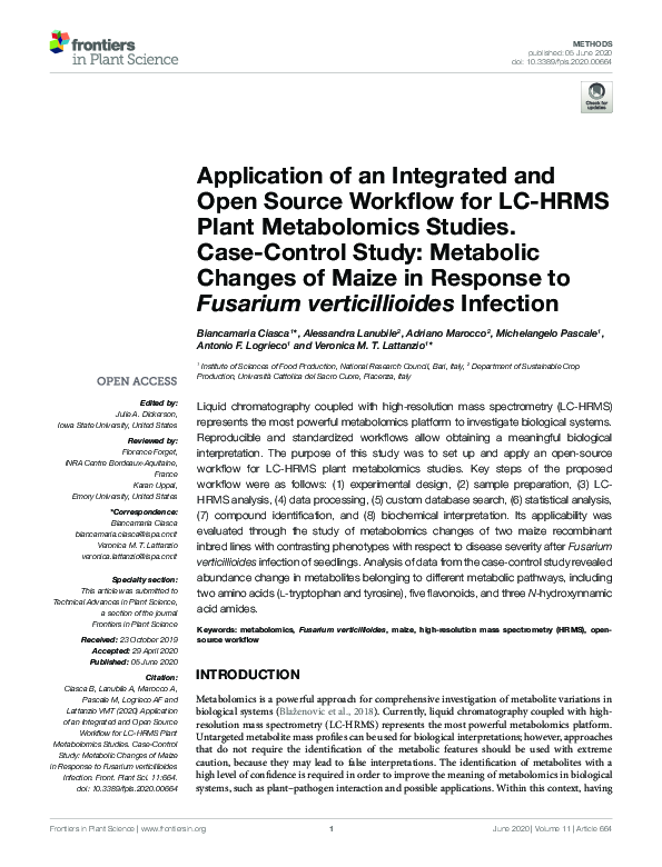 (PDF) Application of an Integrated and Open Source Workflow for LC-HRMS Plant Metabolomics ...