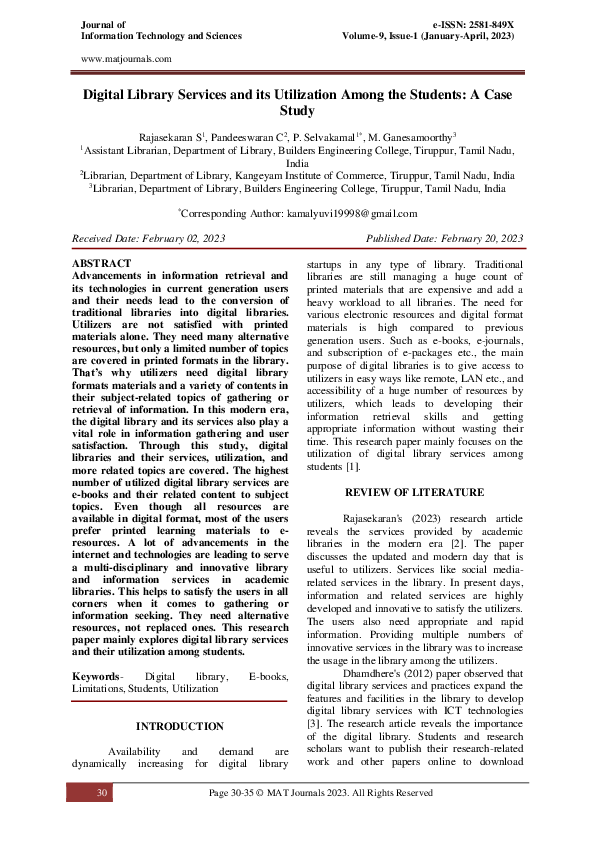 (PDF) Digital Library Services and its Utilization Among the Students ...
