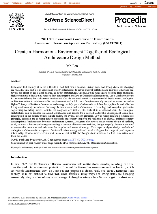 (PDF) Create a Harmonious Environment Together of Ecological Architecture Design Method
