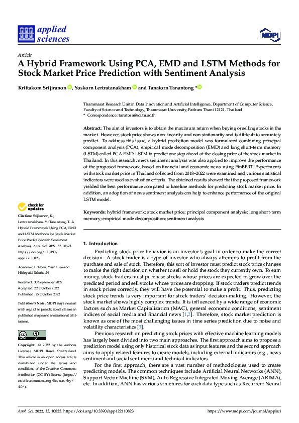 (PDF) A Hybrid Framework Using PCA, EMD and LSTM Methods for Stock Market Price Prediction with ...