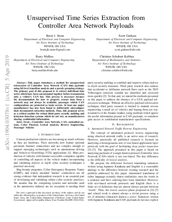 (PDF) Unsupervised Time Series Extraction from Controller Area Network Payloads