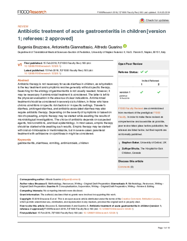 (PDF) Antibiotic treatment of acute gastroenteritis in children