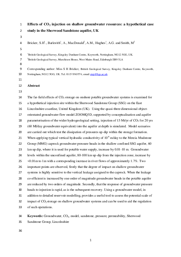 (PDF) Effects of CO2 injection on shallow groundwater resources: A ...