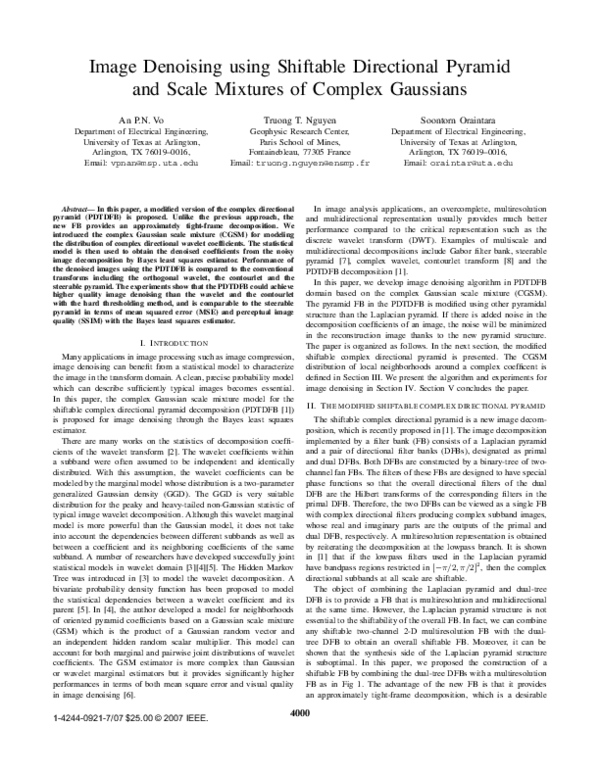(PDF) Image Denoising using Shiftable Directional Pyramid and Scale Mixtures of Complex Gaussians