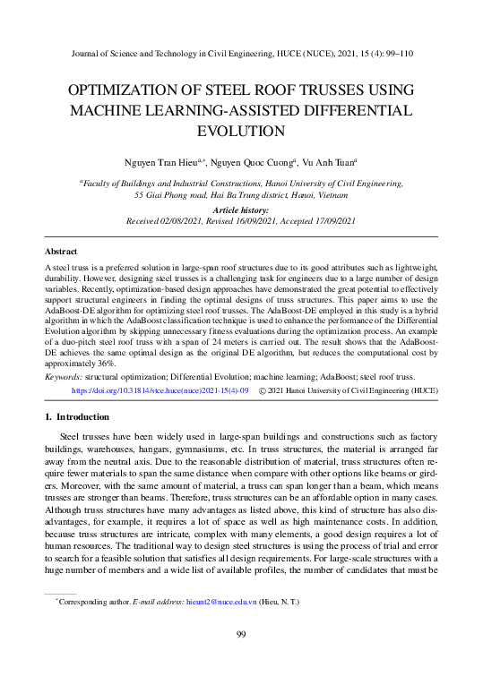(PDF) Optimization of steel roof trusses using machine learning-assisted differential evolution