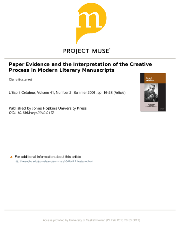 (PDF) Paper Evidence and the Interpretation of the Creative Process in ...