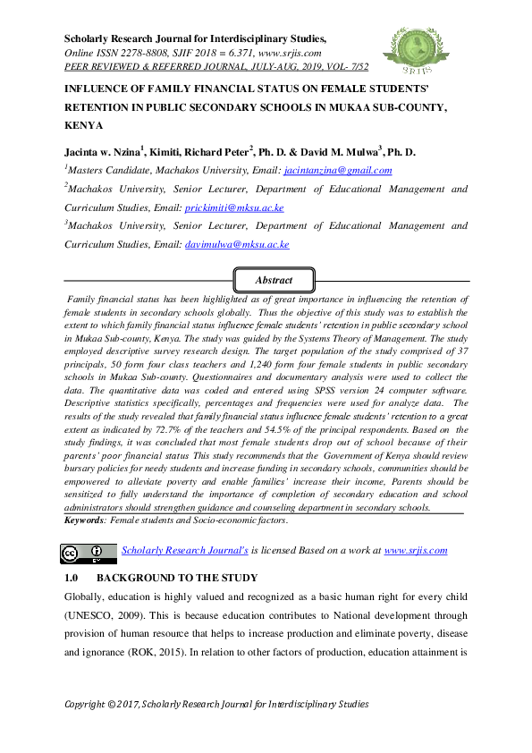 (PDF) Influence of Family Financial Status on Female Students ...