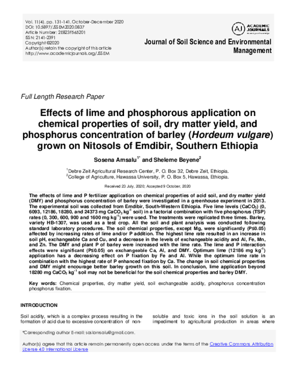 (PDF) Effects of lime and phosphorous application on chemical ...