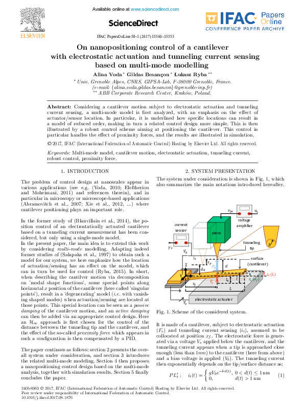 (PDF) On nanopositioning control of a cantilever with electrostatic actuation and tunneling ...