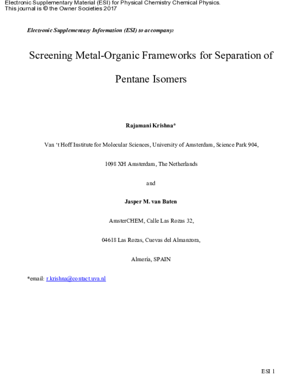 (PDF) Screening metal-organic frameworks for separation of pentane isomers