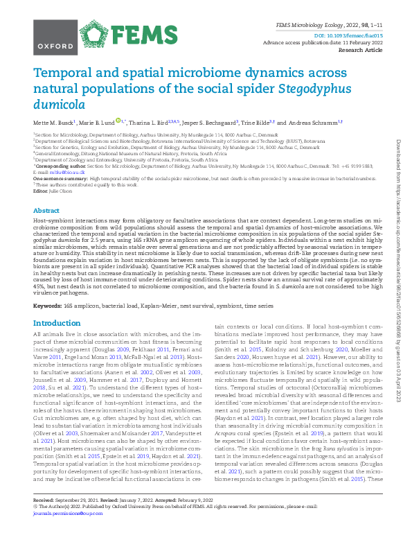 (PDF) Temporal and spatial microbiome dynamics across natural ...