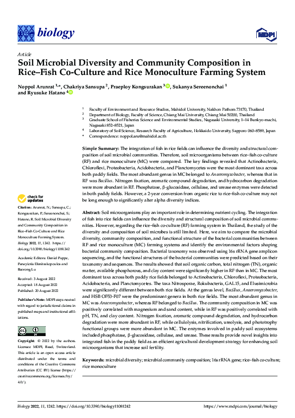 (PDF) Soil Microbial Diversity and Community Composition in Rice–Fish Co-Culture and Rice ...