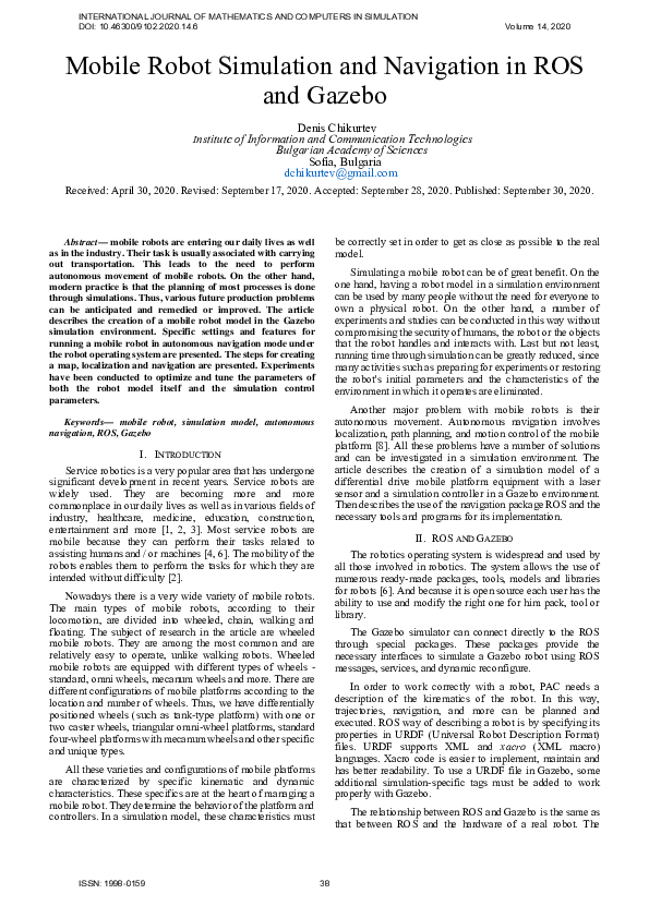 (PDF) Mobile Robot Simulation and Navigation in ROS and Gazebo