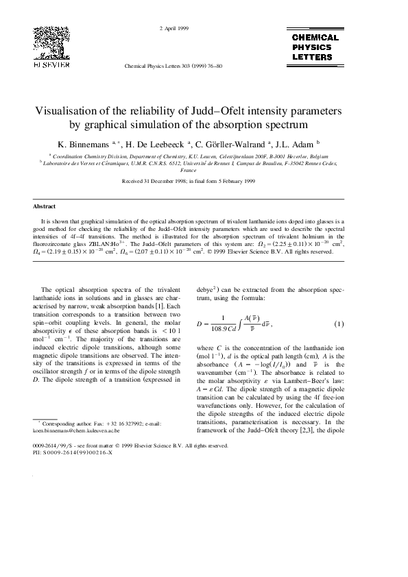 (PDF) Visualisation of the reliability of Judd–Ofelt intensity ...