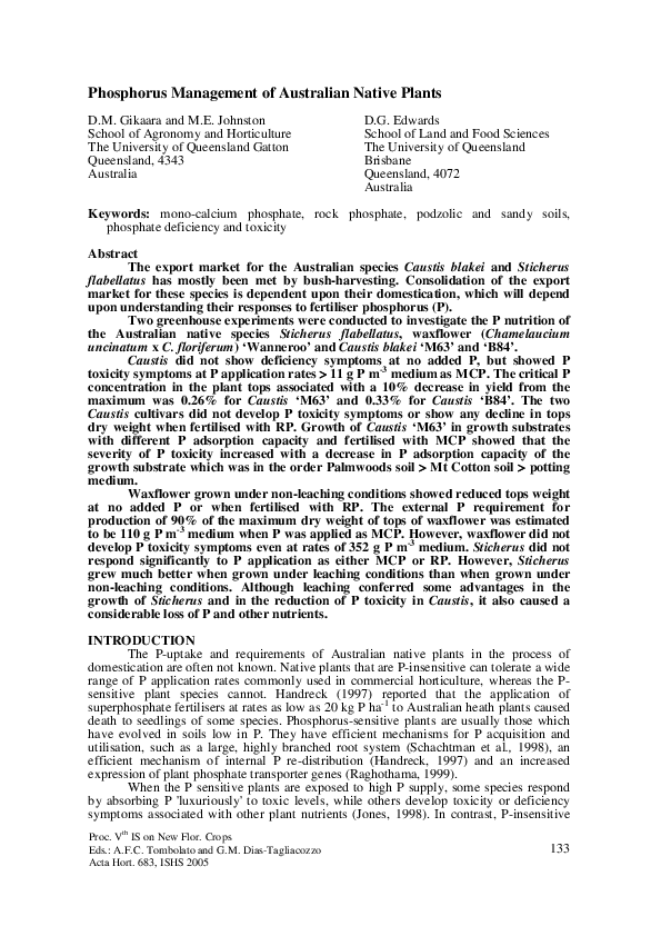 (PDF) Phosphorus Management of Australian Native Plants
